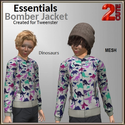 Second Life Marketplace - Essentials Bomber Jacket [2cute] Dinosaurs